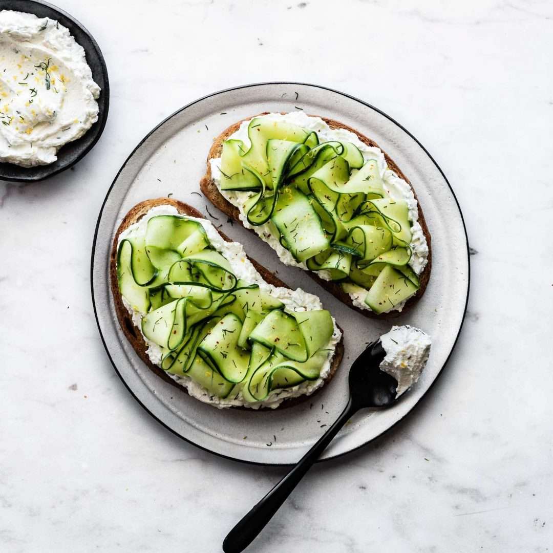 MilkUp! Shaved Cucumber Lemon Dill Cream Cheese Toast Recipe - Bali ...